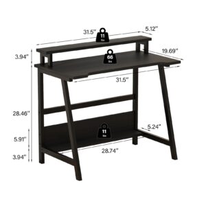 ALISENED Computer Home Office Desk, 31.5" Desk for Small Spaces with Storage Shelf,Small Computer Desk with Monitor and Bookshelf, Modern Simple Style Laptop Desk