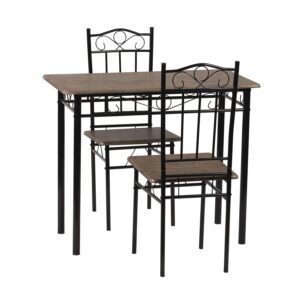 furniturer dining table set 3-piece dinette set with wood top metal legs, space saving dining table 2 dining chairs for home kitchen apartment patio,brown