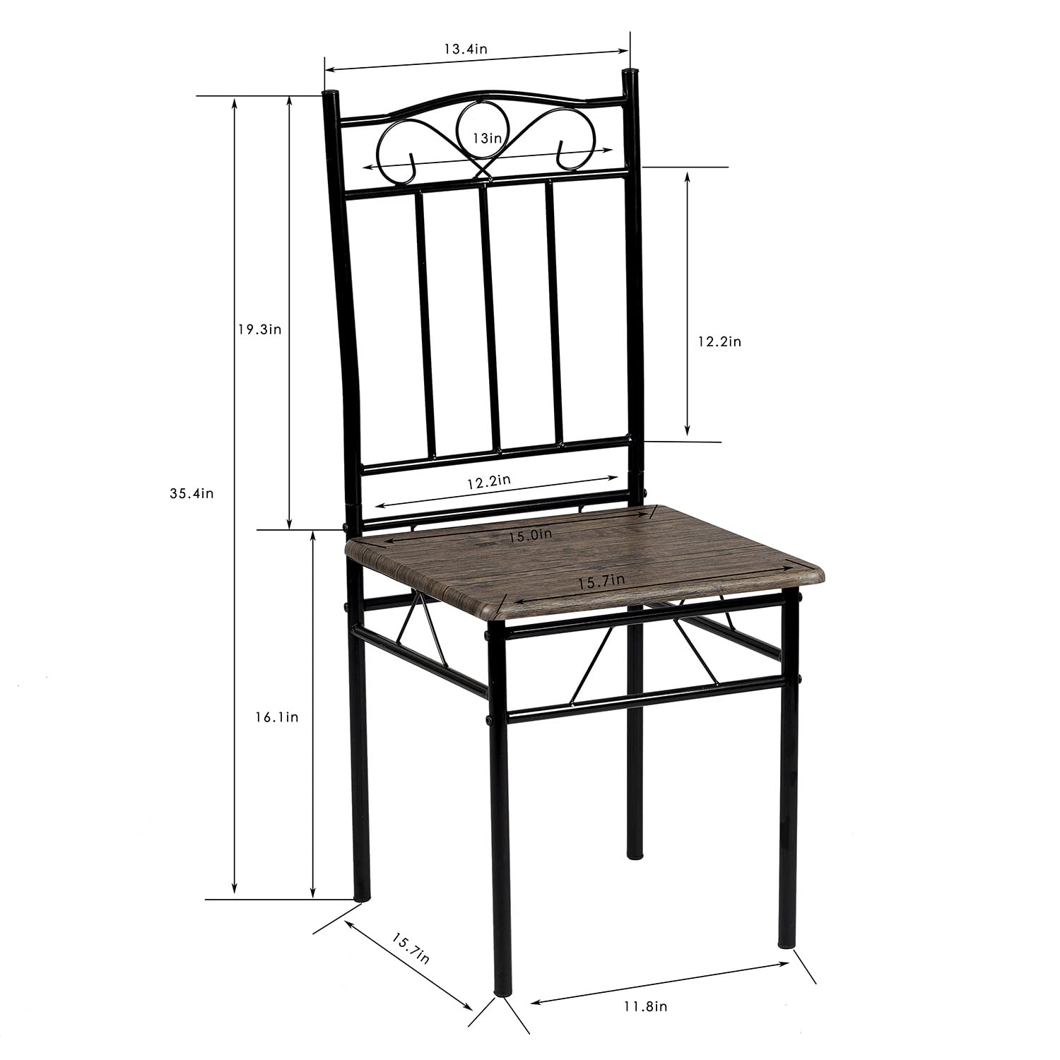 FurnitureR Dining Table Set 3-Piece Dinette Set with Wood Top Metal Legs, Space Saving Dining Table 2 Dining Chairs for Home Kitchen Apartment Patio,Brown