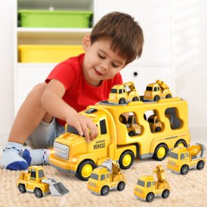 Bennol Toddler Boy Toys for 1 2 3 4 5 Year Old Boys, Toddler Car Trucks Toys for Toddler Boys Ages 1-3 3-5, 5 in 1 Construction Car Truck Boys Toddlers Birthday Gifts