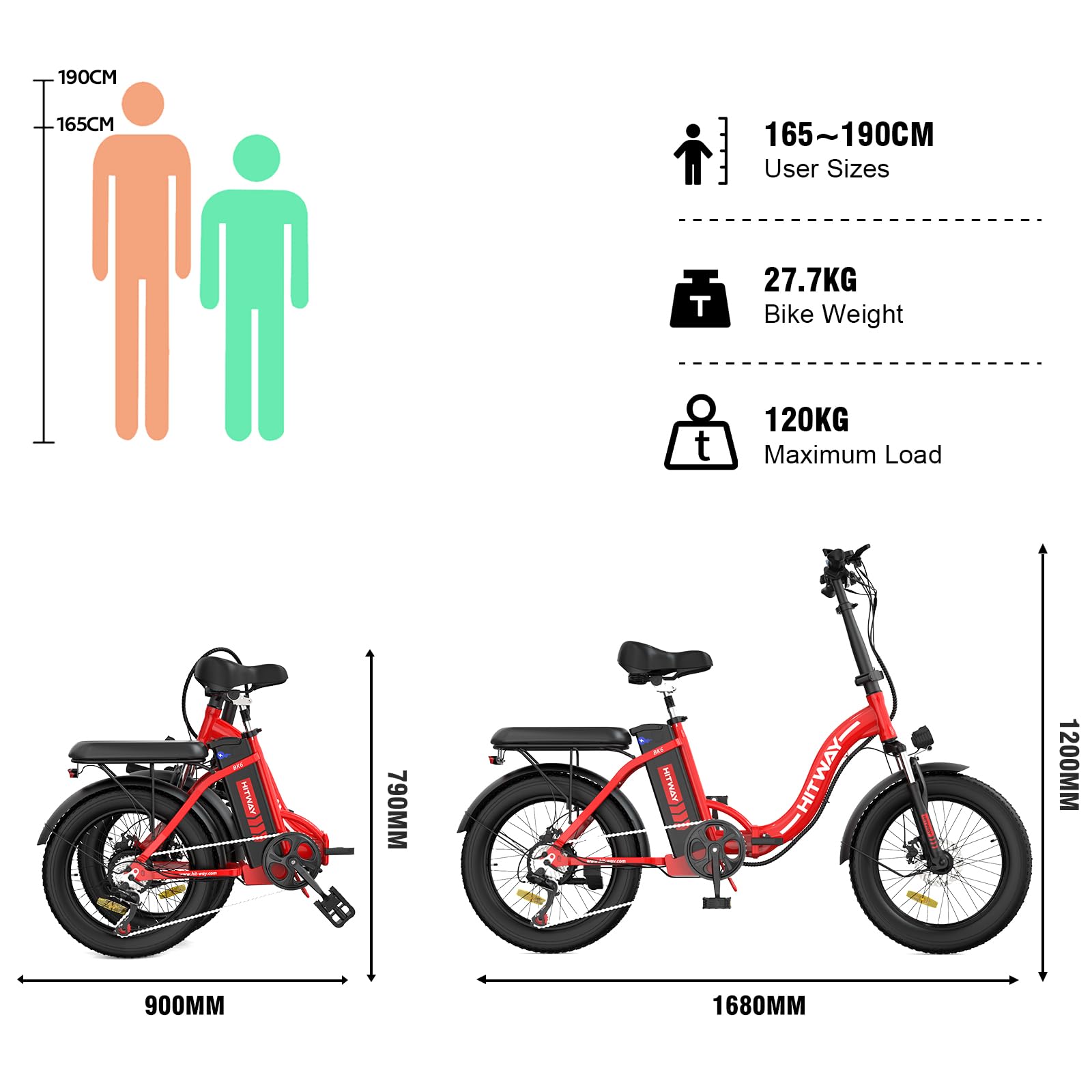 HITWAY Electric Bike for Adults, 20" Fat Tire E Bike 750W 20MPH Removable Folding Electric Bike, 48V/14Ah Battery 55-120KM,All Terrain tire Electric Bicycles