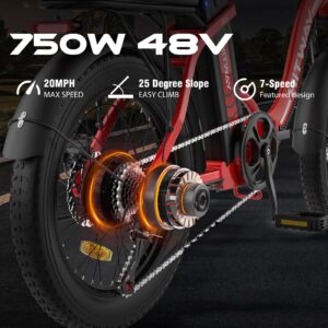 HITWAY Electric Bike for Adults, 20" Fat Tire E Bike 750W 20MPH Removable Folding Electric Bike, 48V/14Ah Battery 55-120KM,All Terrain tire Electric Bicycles