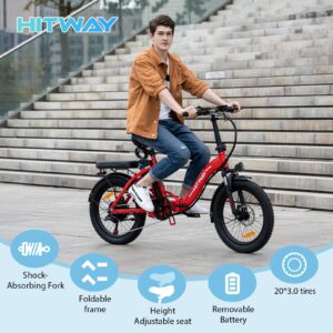 HITWAY Electric Bike for Adults, 20" Fat Tire E Bike 750W 20MPH Removable Folding Electric Bike, 48V/14Ah Battery 55-120KM,All Terrain tire Electric Bicycles