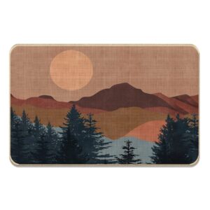 dotain bohemian sun sunset sunrise landscape forest mountain doormat door mats rug decor,mid century nature door mats for home entryway front door porch indoor outdoor entrance decorations(17x30inch)