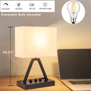 Briever USB C Touch Control Table Lamp, 3-Way Dimmable Desk Lamp with USB C & USB A and AC Outlet, Bedside Lamps with Phone Stands for Bedroom, Living Room, Office, LED Bulb Included, Black