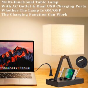 Briever USB C Touch Control Table Lamp, 3-Way Dimmable Desk Lamp with USB C & USB A and AC Outlet, Bedside Lamps with Phone Stands for Bedroom, Living Room, Office, LED Bulb Included, Black