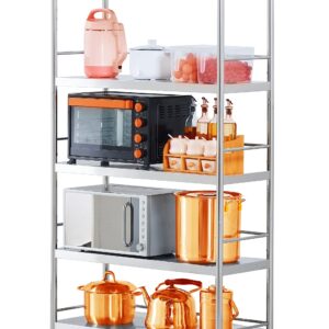 susunnus 5-Tier Stainless Steel Shelf, Heavy Duty Shelving for Kitchen, Garage, Industrial Storage, Kitchen Shelves with Guardrails, Adjustable Feet, Easy to Clean