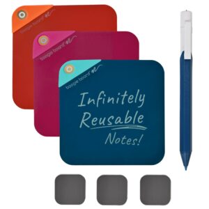 boogie board versanotes starter pack, reusable 3-pack 4x4 dry-erase and sticky note alternative for home and office, includes 3 versanotes, magnetic mounting plates, instant erase, and versapen stylus