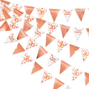 40ft rose gold 30th happy birthday banner bunting triangle flag pennant garland for womens 30th birthday decorations cheers to 30 years dirty thirty 30 & fabulous birthday party sign decor