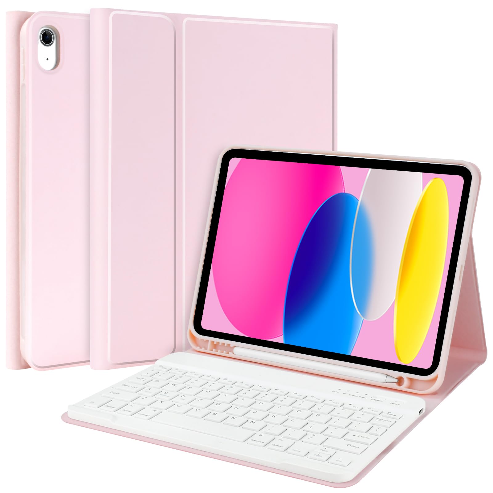 TQQ iPad 10th Generation Case with Keyboard (10.9", 2022),iPad Keyboard Case for 10.9" 10th Gen, Detachable - Pencil Holder - Flip Stand Cover - Keyboard Case for iPad 10th Gen Pink