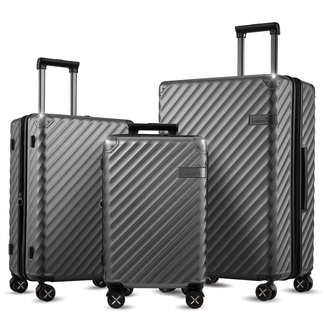 LUGGEX 3 Piece Luggage Sets with Spinner Wheels - 100% Polycarbonate Expandable Hard Suitcases with Wheels - Travel Luggage TSA Approve (Black, 20/24/28)