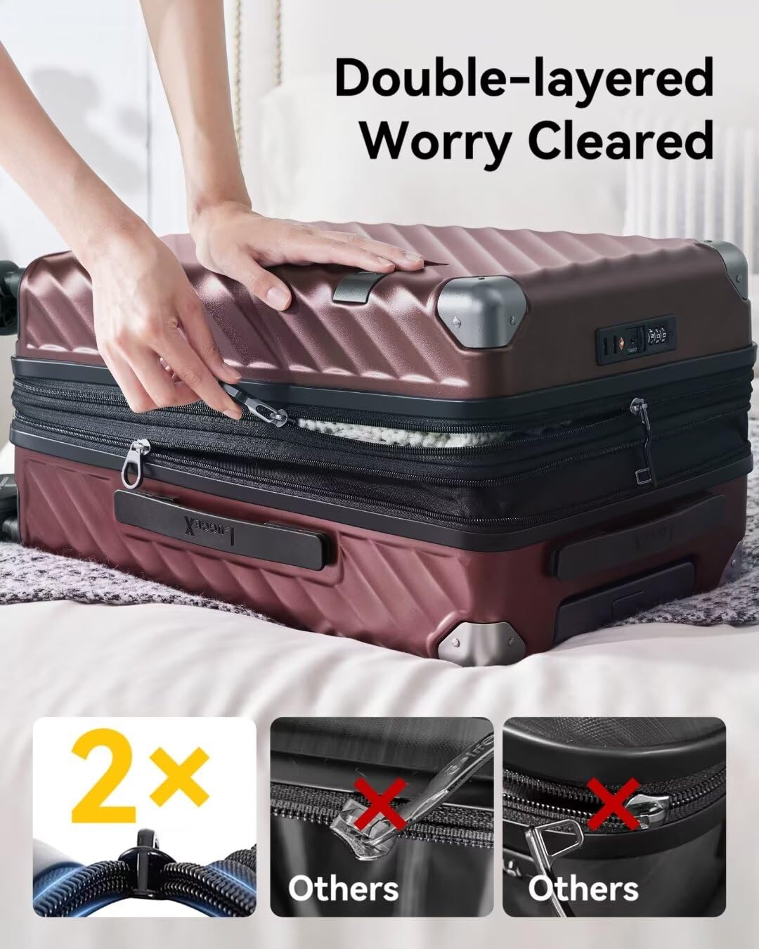 LUGGEX 3 Piece Luggage Sets with Spinner Wheels - 100% Polycarbonate Expandable Hard Suitcases with Wheels - Travel Luggage TSA Approve (Black, 20/24/28)