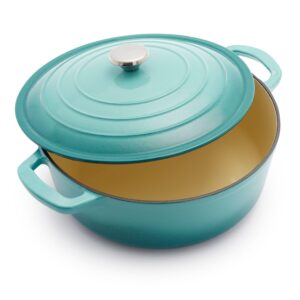 sur la table enameled cast iron round wide covered dutch oven, 7 qt, light blue