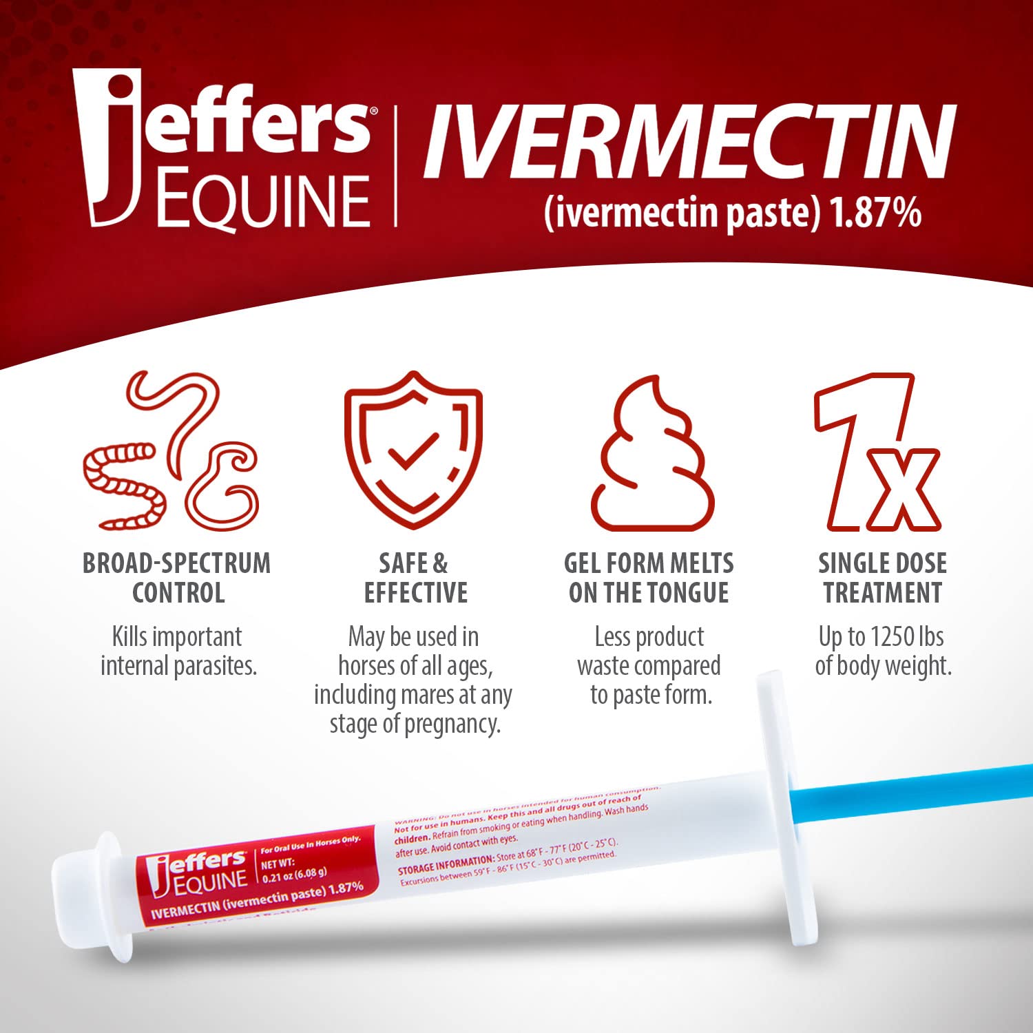 Jeffers Ivermectin Horse Dewormer | 6 Doses | Gel Dewormer for Horses