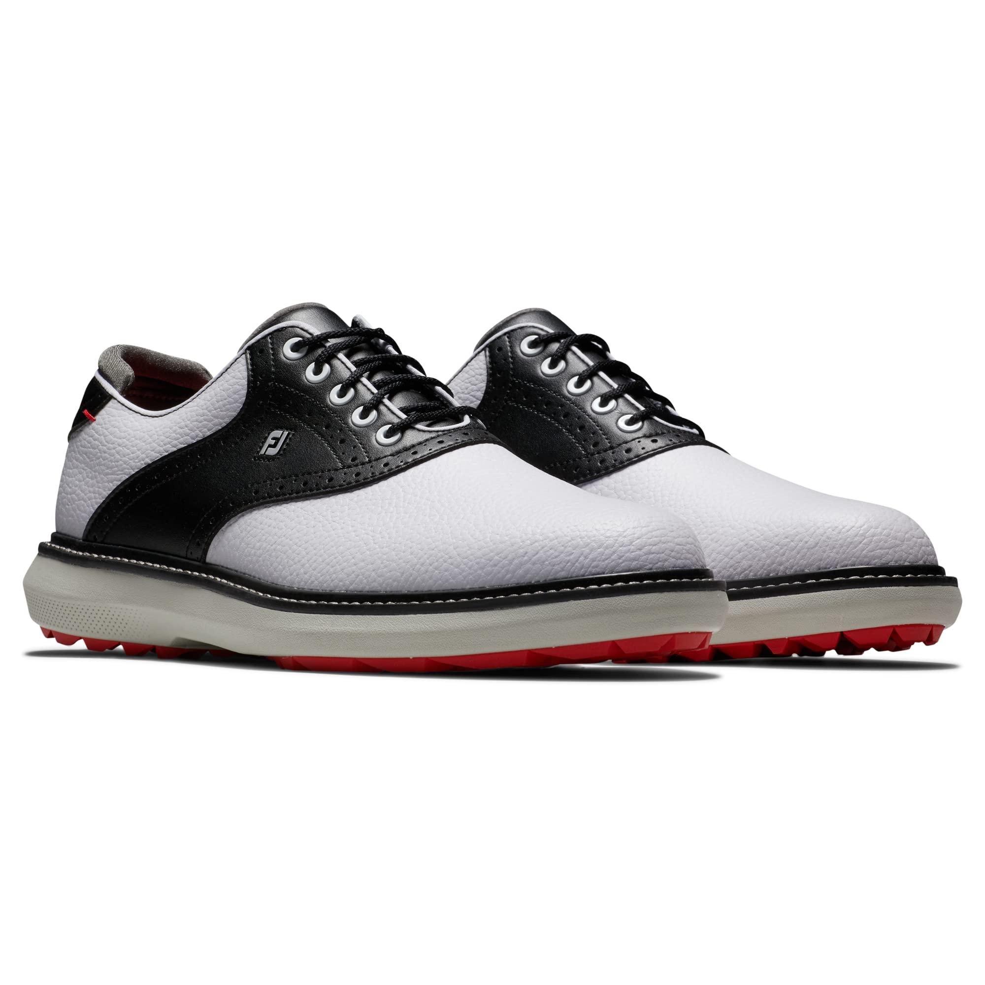 FootJoy Men's Traditions Spikeless Golf Shoe, White/Black, 9.5