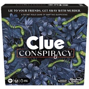 clue conspiracy board game for adults and teens, great halloween party game, secret role strategy games, ages 14+, 4-10 players, 45 minutes, mystery & party games