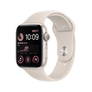 apple watch se (2nd gen) [gps 44mm] smart watch w/starlight aluminum case & starlight sport band - s/m. fitness & sleep tracker, crash detection, heart rate monitor, retina display, water resistant