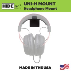 HIDEit Mounts Uni-H Universal Headset Wall Mount - Made in USA, Black Steel Gaming Accessories for Gaming Headsets, Headphones, VR Headsets and More