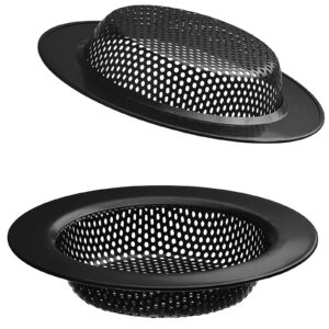 2 pcs black stainless steel mesh sink drain strainer, 4.5" top / 3" kitchen filter trap basket, large food catch for bathroom bathtub wash basin floor drain balcony rv drain hole electroplated coatin