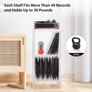 HMYHUM Acrylic Record Player Stand, Turntable Stand with Vinyl Record Storage, Tall Side Table/End Table for Living Room, Bedroom, 3-Tier, Modern, 15.7" L x 11.8" W x 30.8" H, Clear