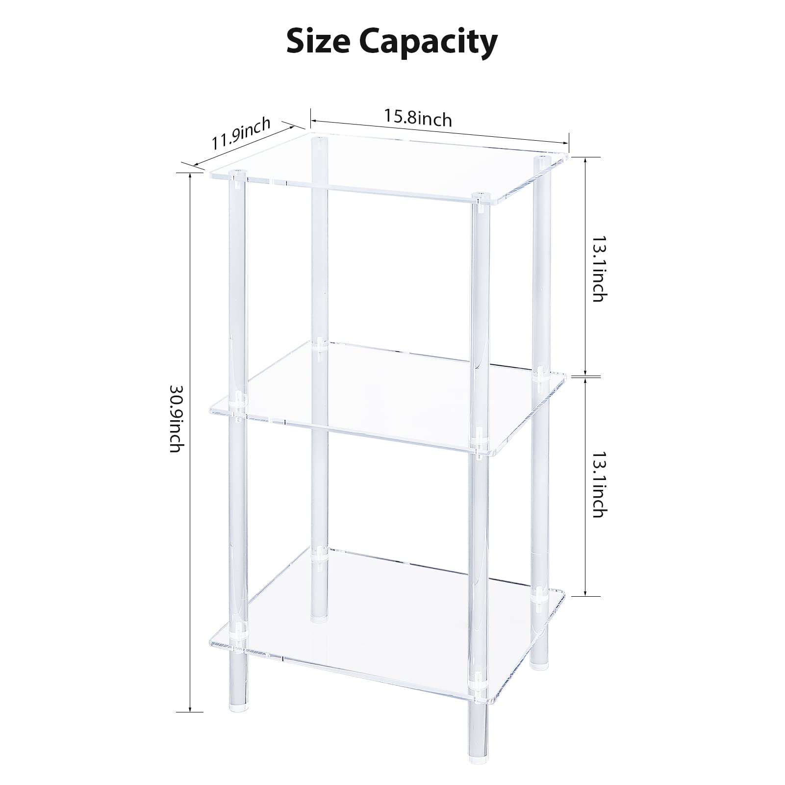 HMYHUM Acrylic Record Player Stand, Turntable Stand with Vinyl Record Storage, Tall Side Table/End Table for Living Room, Bedroom, 3-Tier, Modern, 15.7" L x 11.8" W x 30.8" H, Clear