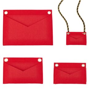 wadorn 3 styles felt purse organizer insert, felt bag handbag organizer bag in bag multi-pocket insert liner women pochette envelope bag insert conversion kit storage accessories, 2.4-6.3 inch, red