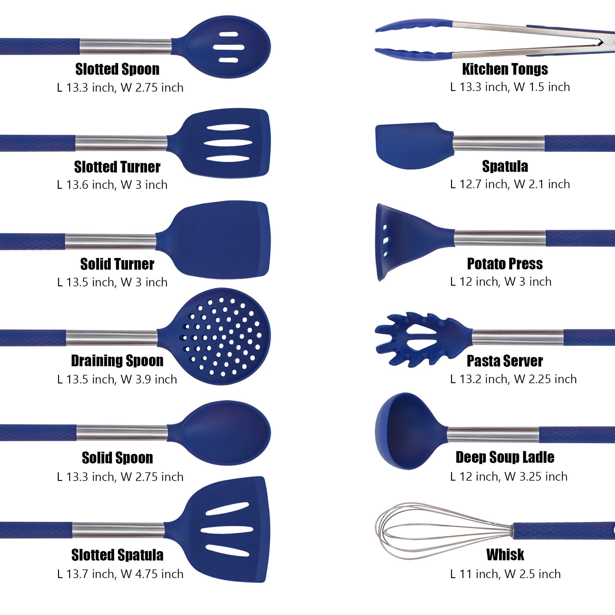 Kaiihome Silicone Kitchen Utensils Set & Kitchen Trivets - 15 Pieces - Blue