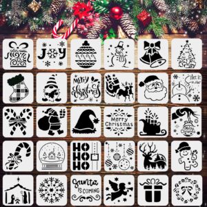 magidove 30pcs christmas stencils 3x3 inch small stencils for painting on wood reusable stencils for craft small ornaments merry stencil (christmas)