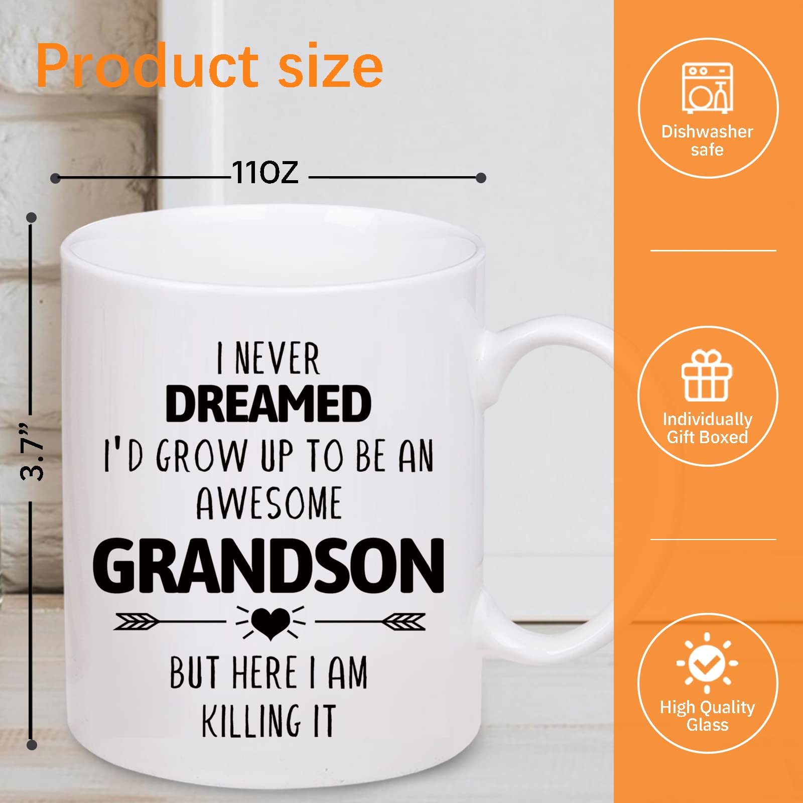 Grandson Gift, Grandson Mug 11OZ, I Never Dreamed I'd Grow Up To Be AN ... Cool But Here I Am Killing It! Funny Mugs Gift from Grandma Grandpa, Coffee Gift for family Christmas Thanksgiving Halloween