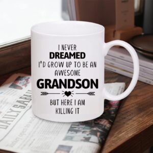 Grandson Gift, Grandson Mug 11OZ, I Never Dreamed I'd Grow Up To Be AN ... Cool But Here I Am Killing It! Funny Mugs Gift from Grandma Grandpa, Coffee Gift for family Christmas Thanksgiving Halloween