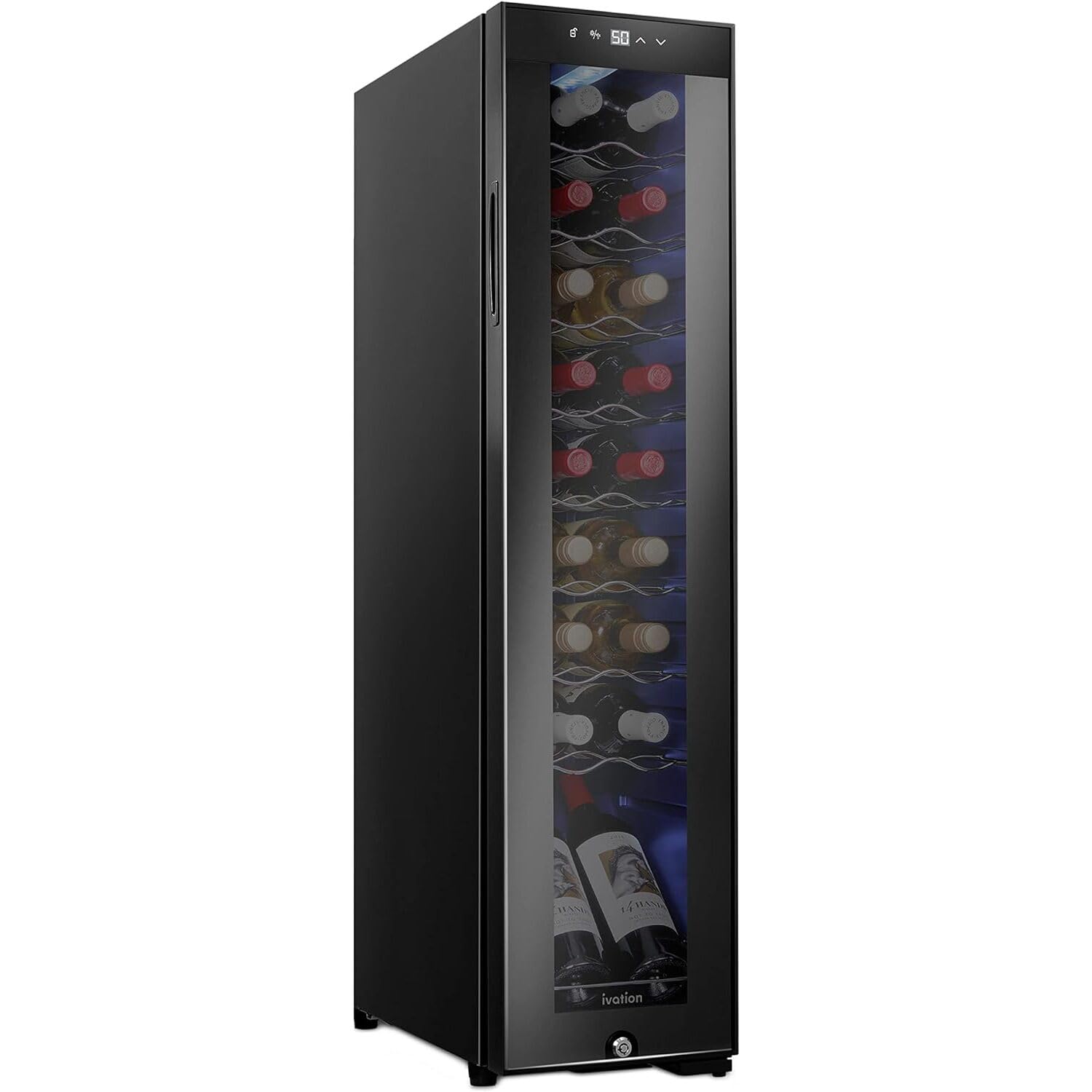 Ivation 18 Bottle Compressor Wine Cooler Refrigerator w/Lock | Large Freestanding Wine Cellar For Red, White, Champagne or Sparkling Wine | 41f-64f Digital Temperature Control Fridge Glass Door Black