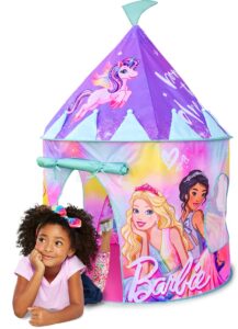 barbie pop up castle - dreamtopia pink princess play tent for kids | folds into carrying case - sunny days entertainment