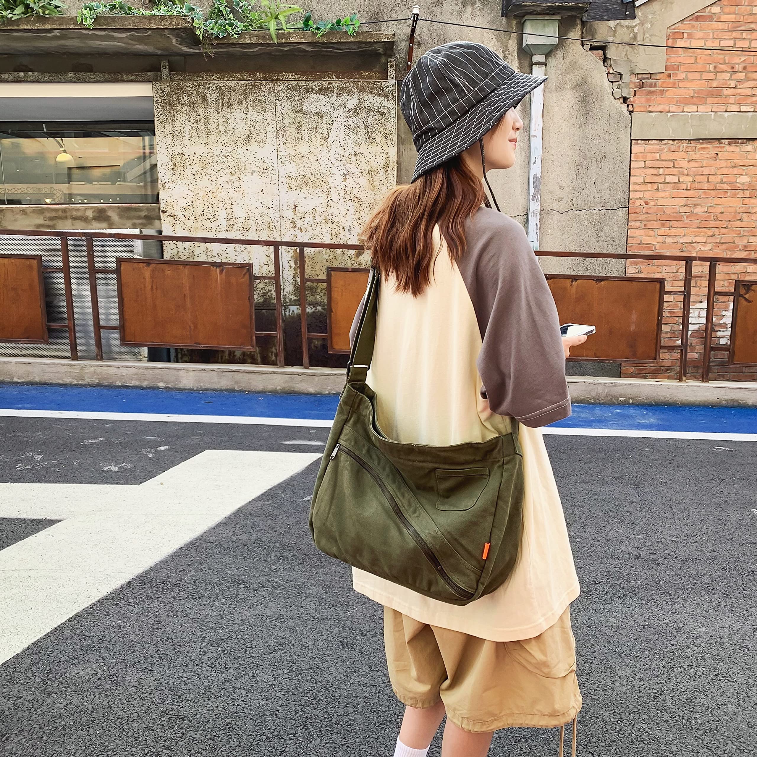 Canvas Hobo Crossbody Bag for Women, Casual Shoulder Bag, Tote Bag, Messenger Bag, Cross Body Bag for Work, Green