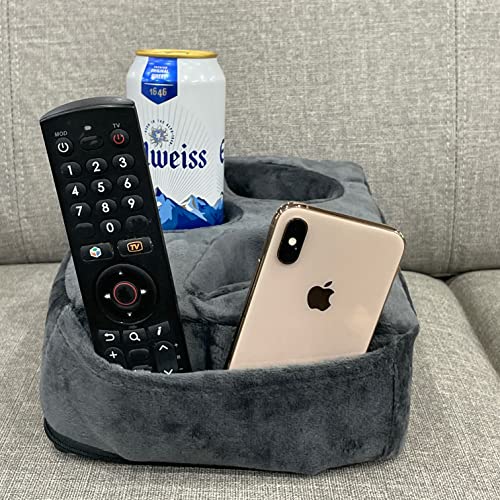 Couch Cup Holder Pillow, Couch Drinks Remotes Holder for Center of Couch, for Sofa, Bed, RV, Car (Gray)