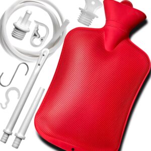 2 l home enema bag kit with 2 enema tips,60 inch long silicone hose, controlable water flow valve, hot-water bottle for colon cleansing enemas（red）