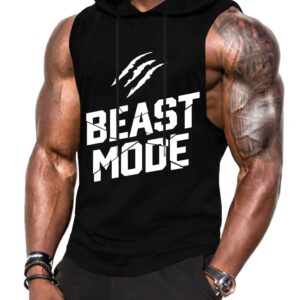 Babioboa Men's BEAST MODE Workout Muscle Hoodies Breathable Basketball Hooded Tank Tops Sleeveless Gym Shirts(B3 XX-Large)