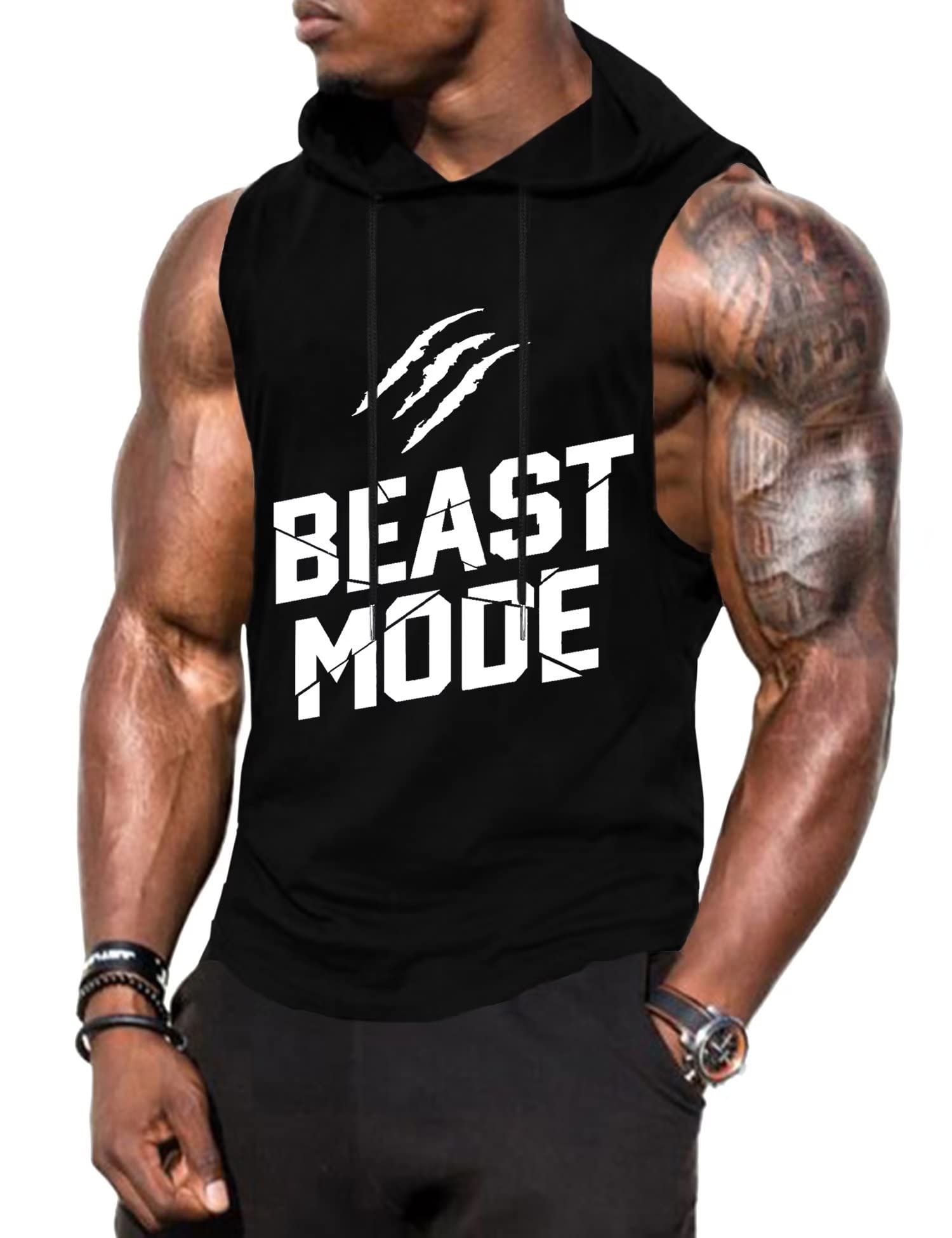 Babioboa Men's BEAST MODE Workout Muscle Hoodies Breathable Basketball Hooded Tank Tops Sleeveless Gym Shirts(B3 XX-Large)