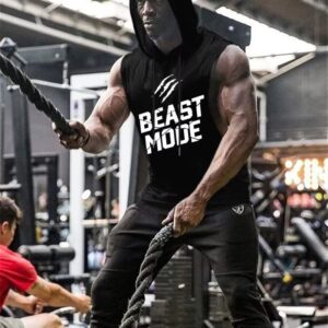 Babioboa Men's BEAST MODE Workout Muscle Hoodies Breathable Basketball Hooded Tank Tops Sleeveless Gym Shirts(B3 XX-Large)