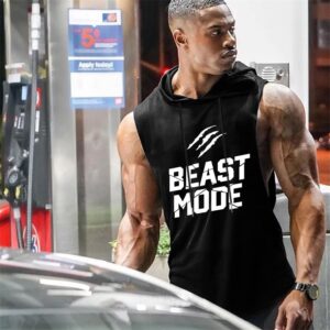 Babioboa Men's BEAST MODE Workout Muscle Hoodies Breathable Basketball Hooded Tank Tops Sleeveless Gym Shirts(B3 XX-Large)