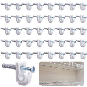 40 pcs white down wall clips- wire shelf brackets loop clips- closet maid support brackets- plastic closet shelves clips screws and expansion tubes for wire shelving