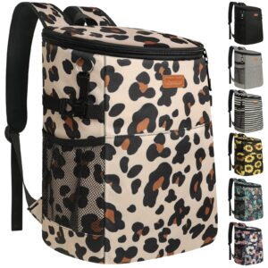 camping cooler backpack 30 cans, soft backpack coolers insulated leak proof travel cooler bag waterproof lunch picnic beach work trip thermal bag drink beverage beer bag cooler leopard print