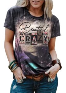 beautiful crazy leopard bleached t-shirt women western country music shirt vintage graphic country concert tee tops (gray xl)