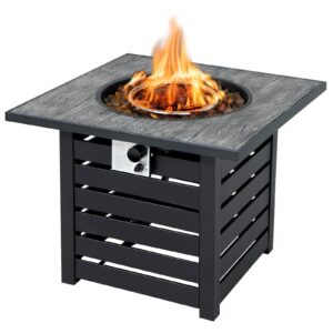 happygrill 50,000 btu fire pit table outdoor auto-ignition propane firepit table, 32” square firepit with waterproof cover lava rocks for patio backyard balcony