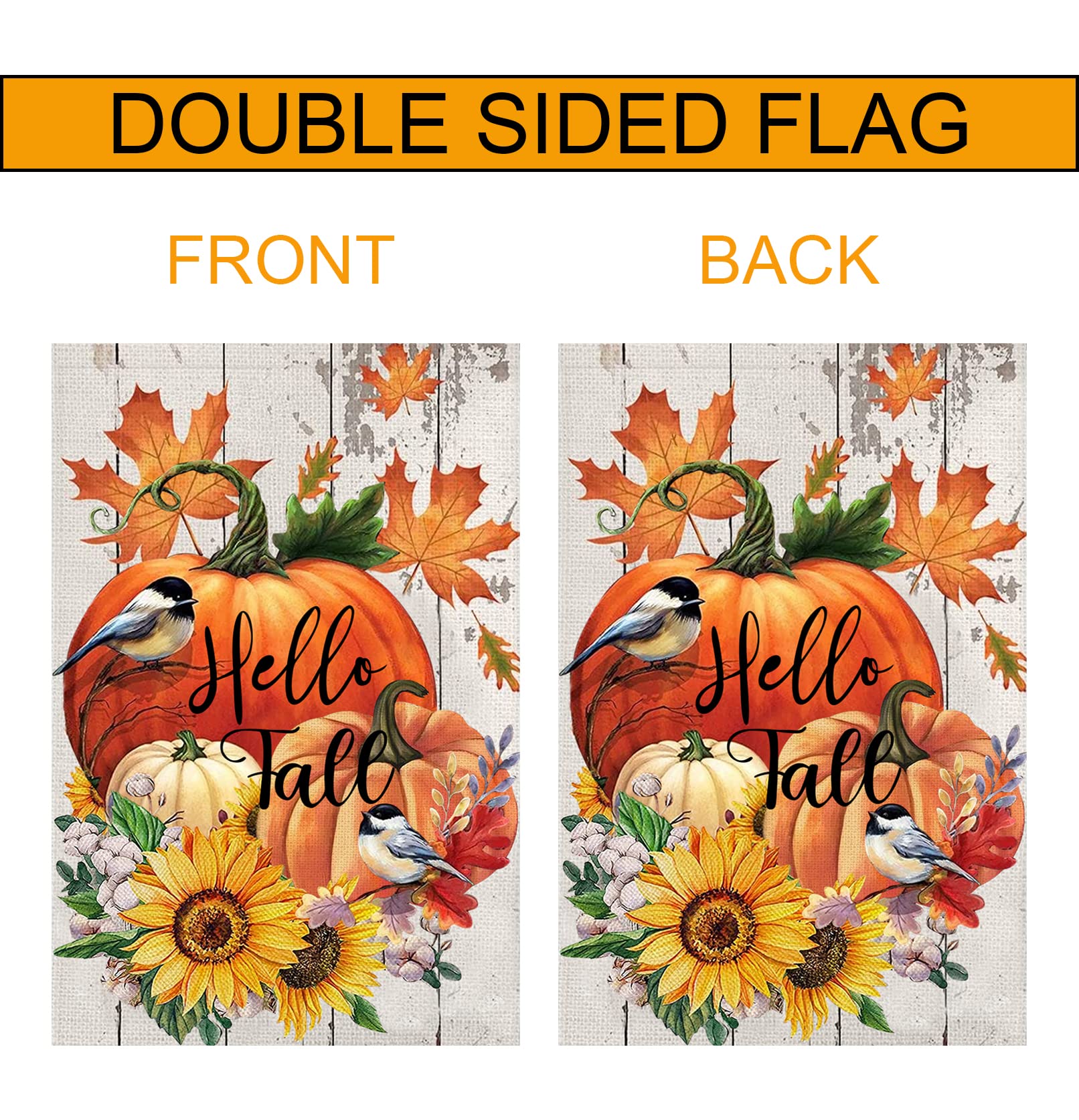 Hello Fall Garden Flags 12x18 Double Sided,Thanksgiving Pumpkin Garden Flag,Sunflower Small Yard Flags for Outside,Autumn Outdoor Decorations for Home