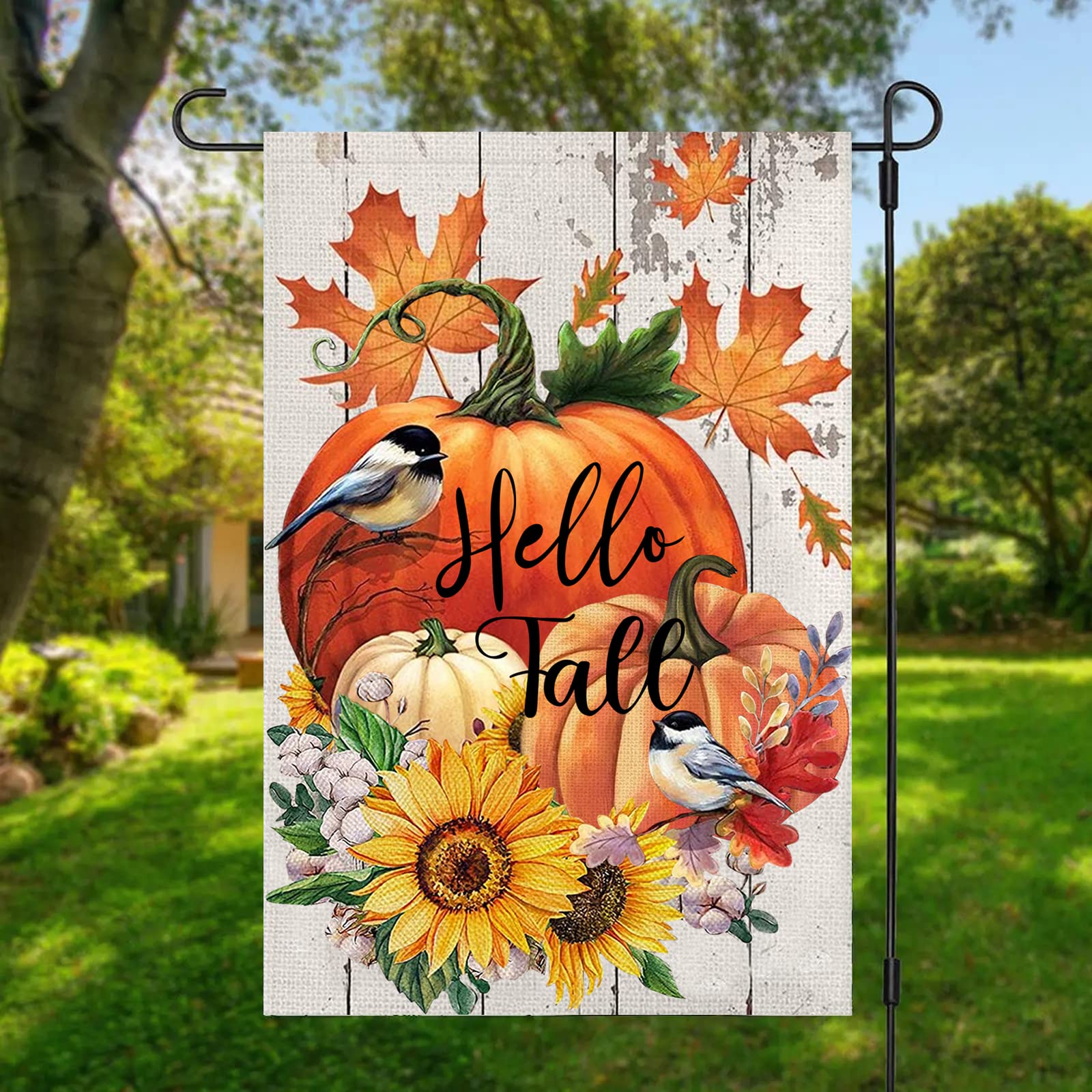 Hello Fall Garden Flags 12x18 Double Sided,Thanksgiving Pumpkin Garden Flag,Sunflower Small Yard Flags for Outside,Autumn Outdoor Decorations for Home