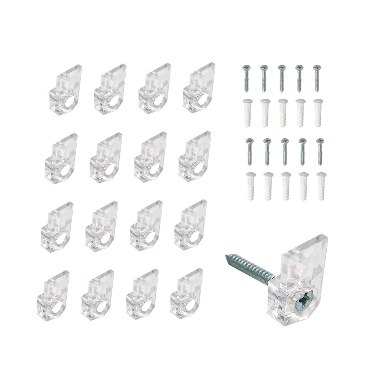 20 Set of Mirror Holder Clips, Mirror Holder Clips Kit,Glass Retainer Clips Kit,Glass Crystal Clear Plastic Mirror Clip ,Mirror Mounting Clip, Glass Retainer Clips