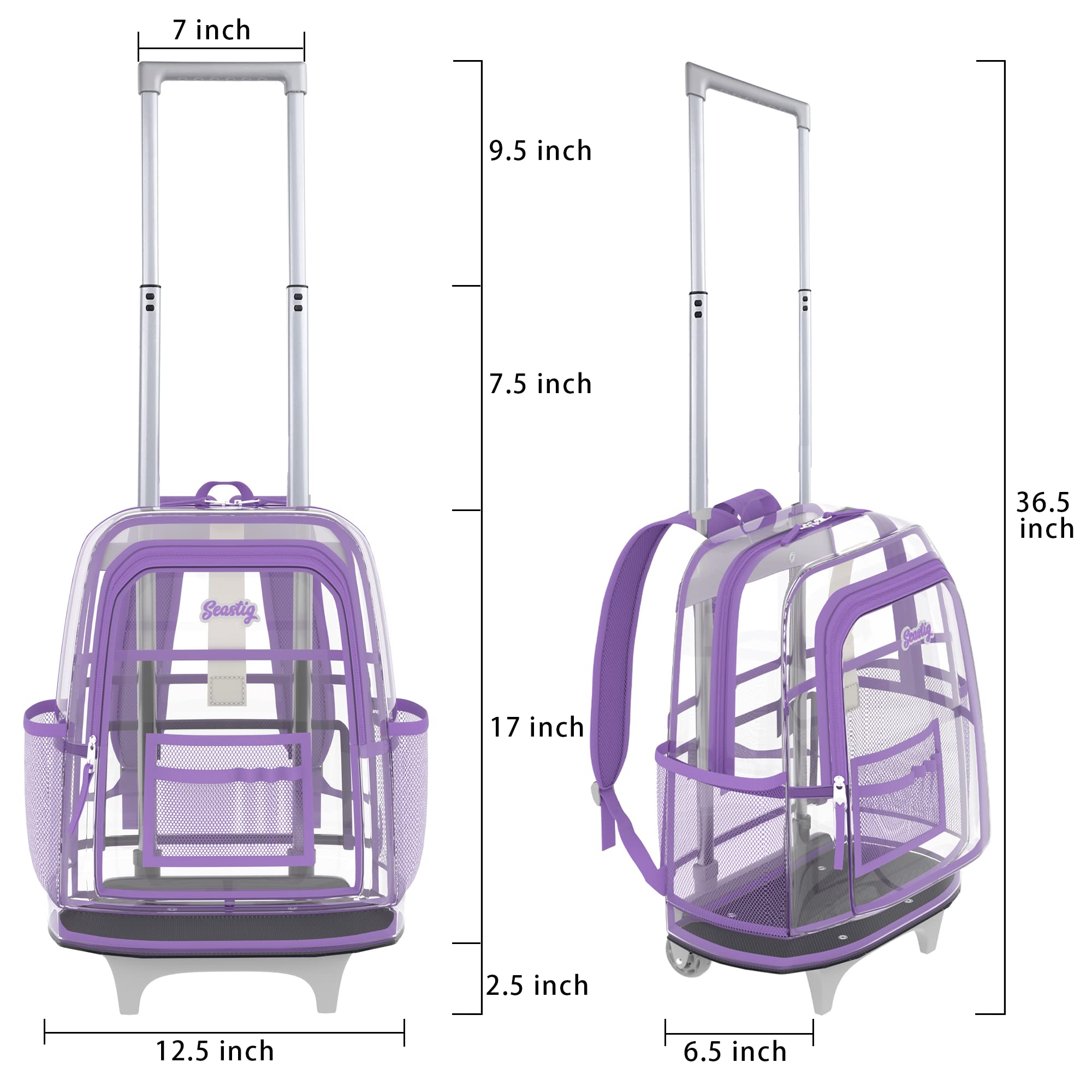 seastig Clear Backpack Rolling Backpack for Kids 18in Double Handle Wheeled Backpack Children Luggage for School, Travel