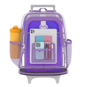 seastig Clear Backpack Rolling Backpack for Kids 18in Double Handle Wheeled Backpack Children Luggage for School, Travel