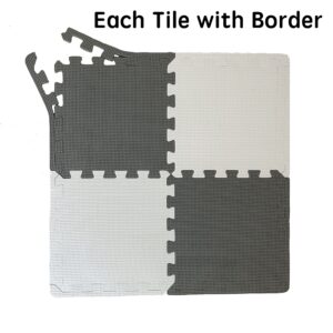 16 Pieces Foam Play Mat with Border, Interlocking Playmat Tiles, Foam Floor Mat Tiles for Kids, Puzzle Play Mat, Exercise Gym Mats – Color of Black & Grey & White