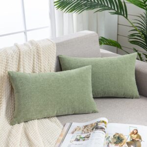 lumbar support pillow decorative rectangle throw pillow covers 12"x20" inch set of 2,super soft chenille fall pillowcase for living room bedroom sofa couch cushion cover green 30x50cm (no insert)